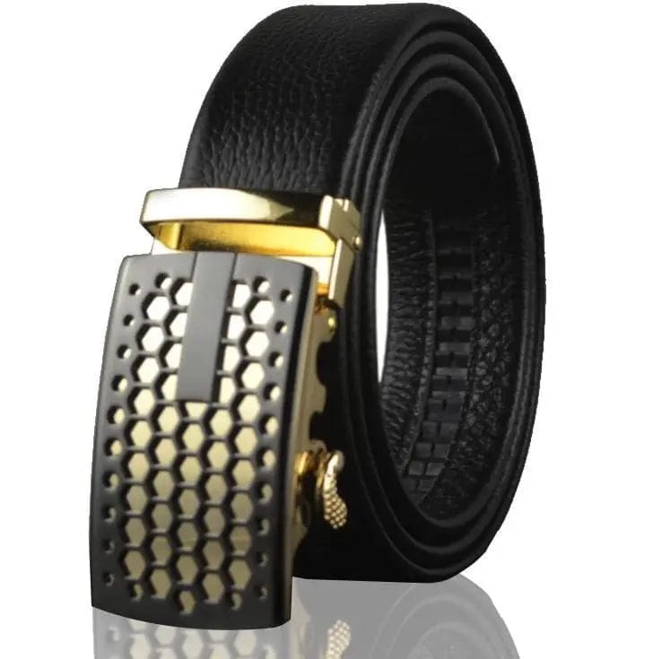 Black Belt Black Gold Buckle Mens Adjustable Ratchet Slide Buckle Belt ...